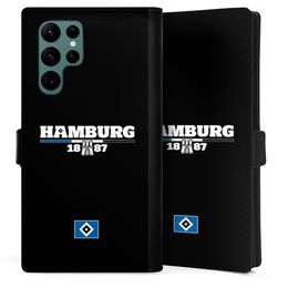 DeinDesign Galaxy S22 Ultra Handy Klapph&uuml;lle Handyh&uuml;lle aus Kunst Leder schwarz Flip Case Hamburg Official Licensed Product Hsv Sideflip mit langer Lasche
