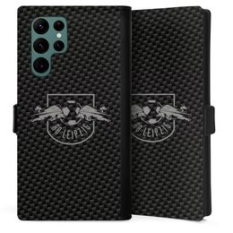 DeinDesign Galaxy S22 Ultra Handy Klapph&uuml;lle Handyh&uuml;lle aus Kunst Leder schwarz Flip Case Rb Leipzig Carbon Metallic Look Sideflip mit langer Lasche