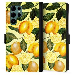 DeinDesign Galaxy S22 Ultra Handy Klapph&uuml;lle Handyh&uuml;lle aus Kunst Leder schwarz Flip Case Summer Fruits Lemon Sideflip mit langer Lasche