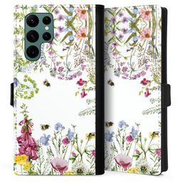 DeinDesign Galaxy S22 Ultra Handy Klapph&uuml;lle Handyh&uuml;lle aus Kunst Leder schwarz Flip Case Meadow Nature Flowers Sideflip mit langer Lasche