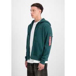 Hoodie Alpha Industries "Backprint Zip Hoodie", Herren, Gr. S, gr&uuml;n (force gr&uuml;n), Obermaterial: 80% Baumwolle, 20% Polyester, regular fit, Sweatshirts Hoodie
