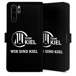 DeinDesign Huawei P30 Pro Handy Klapph&uuml;lle Handyh&uuml;lle aus Kunst Leder schwarz Flip Case Merchandise Handball Thw Kiel Sideflip mit langer Lasche