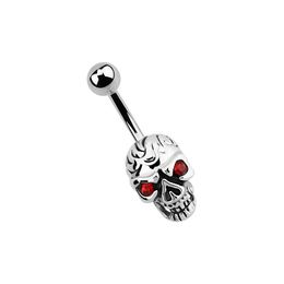 Adelia&acute;s Bauchnabelpiercing ADELIA&acute;S "Piercing - Bauchnabelpiercing Pewter Totenkopf Opal", rot, Piercings, Damen, Totenkopf mit Opal, 14 mm L&auml;nge, 1,6 mm St&auml;rke, Pewter