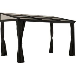 Terrassendach Sojag "Terrassen&uuml;berdachung Budavar Schwarz", schwarz, B:367cm T:299cm, Aluminium, Terrassen&uuml;berdachungen, Inkl. Moskitonetzen & Vorh&auml;ngen
