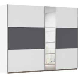 Schwebet&uuml;renschrank Rauch "Kleiderschrank Schrank Garderobe ASTANA", wei&szlig; (alpinwei&szlig;, graumetallic), B:261cm H:210cm T:59cm, Holzwerkstoff, Schr&auml;nke, Schwebet&uuml;renschrank, mit 3 Spiegelelementen, Metallgriffleisten alufarbig MADE IN GERMANY