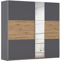 Schwebet&uuml;renschrank Rauch "Kleiderschrank Schrank Garderobe ASTANA", grau (graumetallic, eiche artisan), B:218cm H:210cm T:59cm, Holzwerkstoff, Schr&auml;nke, Schwebet&uuml;renschrank, mit 3 Spiegelelementen, Metallgriffleisten alufarbig MADE IN GERMANY