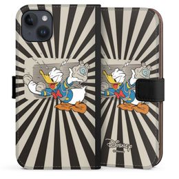 DeinDesign iPhone 14 Plus Handy Klapph&uuml;lle Handyh&uuml;lle aus Kunst Leder schwarz Flip Case Official Licensed Product Donald Duck Disney Sideflip mit langer Lasche