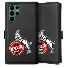 DeinDesign Galaxy S22 Ultra Handy Klapph&uuml;lle Handyh&uuml;lle aus Kunst Leder schwarz Flip Case Transparent Logo 1. Fc K&ouml;ln Sideflip mit langer Lasche