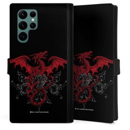 DeinDesign Galaxy S22 Ultra Handy Klapph&uuml;lle Handyh&uuml;lle aus Kunst Leder schwarz Flip Case Red Dragon Gothic Sideflip mit langer Lasche