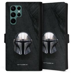 DeinDesign Galaxy S22 Ultra Handy Klapph&uuml;lle Handyh&uuml;lle aus Kunst Leder schwarz Flip Case Star Wars Official Licensed Product The Mandalorian Sideflip mit langer