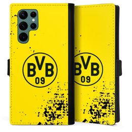 DeinDesign Galaxy S22 Ultra Handy Klapph&uuml;lle Handyh&uuml;lle aus Kunst Leder schwarz Flip Case Borussia Dortmund Borusse Official Licensed Product Sideflip mit langer