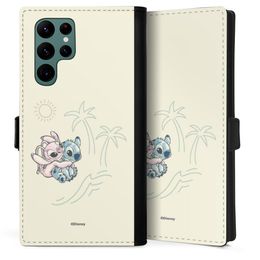 DeinDesign Galaxy S22 Ultra Handy Klapph&uuml;lle Handyh&uuml;lle aus Kunst Leder schwarz Flip Case Angel Disney Lilo & Stitch Sideflip mit langer Lasche