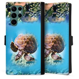 DeinDesign Galaxy S22 Ultra Handy Klapph&uuml;lle Handyh&uuml;lle aus Kunst Leder schwarz Flip Case Ocean Turtle Animals Sideflip mit langer Lasche