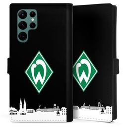 DeinDesign Galaxy S22 Ultra Handy Klapph&uuml;lle Handyh&uuml;lle aus Kunst Leder schwarz Flip Case Skyline Sv Werder Bremen Official Licensed Product Sideflip mit langer 