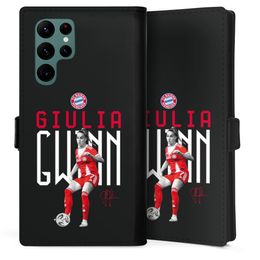 DeinDesign Galaxy S22 Ultra Handy Klapph&uuml;lle Handyh&uuml;lle aus Kunst Leder schwarz Flip Case Fc Bayern M&uuml;nchen Official Licensed Product Giulia Gwinn Sideflip mit 