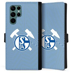 DeinDesign Galaxy S22 Ultra Handy Klapph&uuml;lle Handyh&uuml;lle aus Kunst Leder schwarz Flip Case Bundesliga Stripes Fc Schalke 04 Sideflip mit langer Lasche