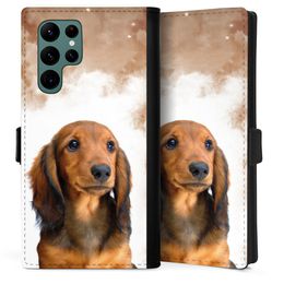 DeinDesign Galaxy S22 Ultra Handy Klapph&uuml;lle Handyh&uuml;lle aus Kunst Leder schwarz Flip Case Pet Dachshund Dog Sideflip mit langer Lasche