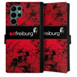 DeinDesign Galaxy S22 Ultra Handy Klapph&uuml;lle Handyh&uuml;lle aus Kunst Leder schwarz Flip Case Official Licensed Product Sc Freiburg Logo Sideflip mit langer Lasche