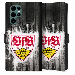 DeinDesign Galaxy S22 Ultra Handy Klapph&uuml;lle Handyh&uuml;lle aus Kunst Leder schwarz Flip Case Official Licensed Product Vfb Stuttgart Bundesliga Sideflip mit langer 