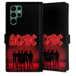 DeinDesign Galaxy S22 Ultra Handy Klapph&uuml;lle Handyh&uuml;lle aus Kunst Leder schwarz Flip Case Band Acdc Official Licensed Product Sideflip mit langer Lasche