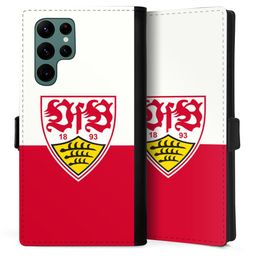 DeinDesign Galaxy S22 Ultra Handy Klapph&uuml;lle Handyh&uuml;lle aus Kunst Leder schwarz Flip Case Vfb Stuttgart Logo Official Licensed Product Sideflip mit langer Lasche