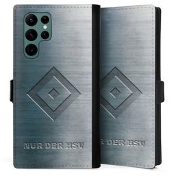 DeinDesign Galaxy S22 Ultra Handy Klapph&uuml;lle Handyh&uuml;lle aus Kunst Leder schwarz Flip Case Metallic Look Hsv Hamburger Sv Sideflip mit langer Lasche