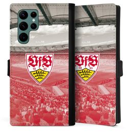 DeinDesign Galaxy S22 Ultra Handy Klapph&uuml;lle Handyh&uuml;lle aus Kunst Leder schwarz Flip Case Stadium Vfb Stuttgart Official Licensed Product Sideflip mit langer 