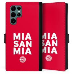 DeinDesign Galaxy S22 Ultra Handy Klapph&uuml;lle Handyh&uuml;lle aus Kunst Leder schwarz Flip Case Fcb Mia San Mia Fc Bayern M&uuml;nchen Sideflip mit langer Lasche