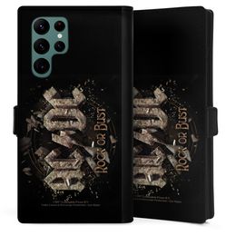 DeinDesign Galaxy S22 Ultra Handy Klapph&uuml;lle Handyh&uuml;lle aus Kunst Leder schwarz Flip Case Rock Or Bust Official Licensed Product Acdc Sideflip mit langer Lasche