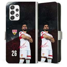 DeinDesign Galaxy A52s 5G Handy Klapph&uuml;lle Handyh&uuml;lle aus Kunst Leder wei&szlig; Flip Case Official Licensed Product Deniz Undav Vfb Stuttgart Sideflip mit Lasche