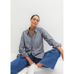 bonprix Oversize-Hemdbluse aus reiner Baumwolle, blau, Gr.46, Oversized Hemdbluse mit Streifen, aus 100% Baumwolle
