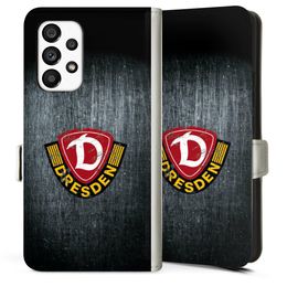 DeinDesign Galaxy A53 5G Handy Klapph&uuml;lle Handyh&uuml;lle aus Kunst Leder wei&szlig; Flip Case Sg Dynamo Dresden Official Licensed Product Sgd Sideflip mit Lasche