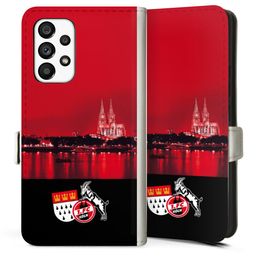 DeinDesign Galaxy A53 5G Handy Klapph&uuml;lle Handyh&uuml;lle aus Kunst Leder wei&szlig; Flip Case Official Licensed Product 1. Fc K&ouml;ln Skyline Sideflip mit Lasche