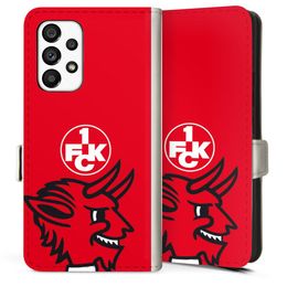 DeinDesign Galaxy A53 5G Handy Klapph&uuml;lle Handyh&uuml;lle aus Kunst Leder wei&szlig; Flip Case 1. Fck Devil 1. Fc Kaiserslautern Sideflip mit Lasche