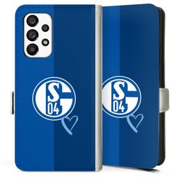 DeinDesign Galaxy A53 5G Handy Klapph&uuml;lle Handyh&uuml;lle aus Kunst Leder wei&szlig; Flip Case Fc Schalke 04 Heart Sideflip mit Lasche