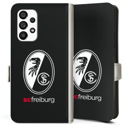 DeinDesign Galaxy A53 5G Handy Klapph&uuml;lle Handyh&uuml;lle aus Kunst Leder wei&szlig; Flip Case Sc Freiburg Official Licensed Product Coat Of Arms Sideflip mit Lasche