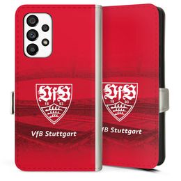 DeinDesign Galaxy A53 5G Handy Klapph&uuml;lle Handyh&uuml;lle aus Kunst Leder wei&szlig; Flip Case Stadium Vfb Stuttgart Official Licensed Product Sideflip mit Lasche