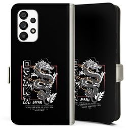 DeinDesign Galaxy A53 5G Handy Klapph&uuml;lle Handyh&uuml;lle aus Kunst Leder wei&szlig; Flip Case Japan Dragon Ocean Sideflip mit Lasche