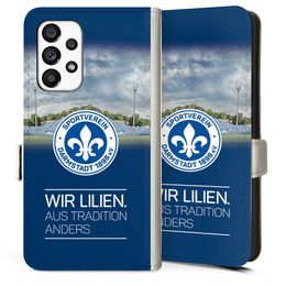 DeinDesign Galaxy A53 5G Handy Klapph&uuml;lle Handyh&uuml;lle aus Kunst Leder wei&szlig; Flip Case Official Licensed Product Sv Darmstadt 98 Coat Of Arms Sideflip mit Lasche