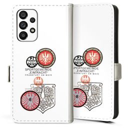 DeinDesign Galaxy A53 5G Handy Klapph&uuml;lle Handyh&uuml;lle aus Kunst Leder wei&szlig; Flip Case Eintracht Frankfurt Retro Official Licensed Product Sideflip mit Lasche