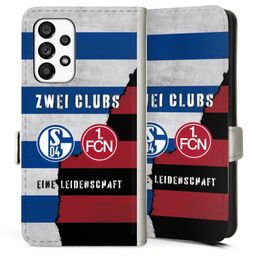 DeinDesign Galaxy A53 5G Handy Klapph&uuml;lle Handyh&uuml;lle aus Kunst Leder wei&szlig; Flip Case Fc Schalke 04 Friendship 1. Fc N&uuml;rnberg Sideflip mit Lasche