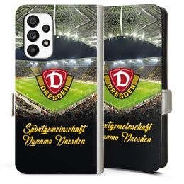 DeinDesign Galaxy A53 5G Handy Klapph&uuml;lle Handyh&uuml;lle aus Kunst Leder wei&szlig; Flip Case Official Licensed Product Sgd Sg Dynamo Dresden Sideflip mit Lasche