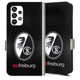 DeinDesign Galaxy A53 5G Handy Klapph&uuml;lle Handyh&uuml;lle aus Kunst Leder wei&szlig; Flip Case Scratch Sc Freiburg Official Licensed Product Sideflip mit Lasche
