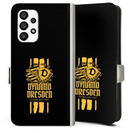 DeinDesign Galaxy A53 5G Handy Klapph&uuml;lle Handyh&uuml;lle aus Kunst Leder wei&szlig; Flip Case Sg Dynamo Dresden Statement Sgd Sideflip mit Lasche