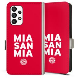DeinDesign Galaxy A53 5G Handy Klapph&uuml;lle Handyh&uuml;lle aus Kunst Leder wei&szlig; Flip Case Fc Bayern M&uuml;nchen Mia San Mia Fcb Sideflip mit Lasche