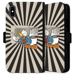 DeinDesign iPhone X Handy Klapph&uuml;lle Handyh&uuml;lle aus Kunst Leder schwarz Flip Case Official Licensed Product Donald Duck Disney Sideflip mit langer Lasche
