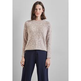 Langarmshirt Street One, Damen, Gr. 44, beige (light mocha beige), Stoff, 67% Polyamid, 19% Polyester, 10% Viskose, 4% Elasthan, bedruckt, gerade normal, hoch geschlossener Ausschnitt, B&uuml;ndchen, Shirts Langarmshirt, mit Turtleneck