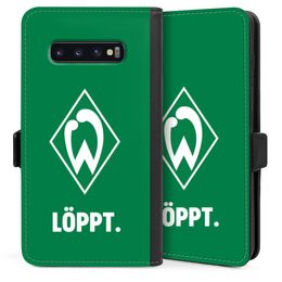 DeinDesign Galaxy S10 Plus Handy Klapph&uuml;lle Handyh&uuml;lle aus Kunst Leder schwarz Flip Case Sv Werder Bremen Statement Official Licensed Product Sideflip mit Lasche