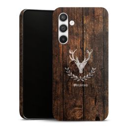 DeinDesign Galaxy A54 5G Handy Premium Case Smartphone Handyh&uuml;lle Schutzh&uuml;lle matt Wood Deer Wooden Look Premium Case