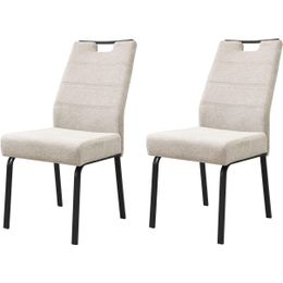 4-Fu&szlig;stuhl Hela "ELVAS", beige, schwarz, beige, B:48cm H:97cm T:68cm, Metall, Polyester, Stoff, St&uuml;hle, XL-Sitzbreite, mit Federkorb, 140kg belastbar